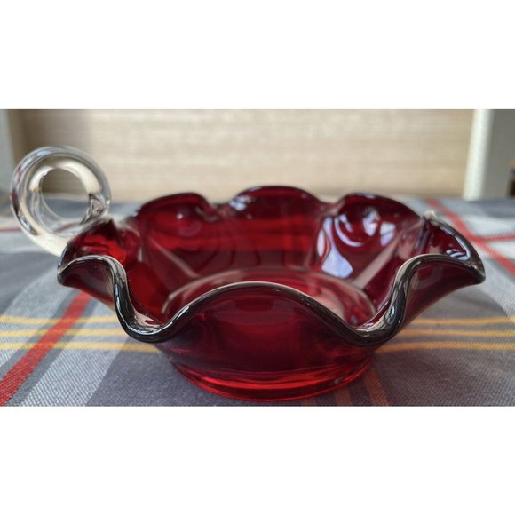 Unknown | Dining | Vintage Ruby Red Ruffled Nappy Serving Dish Candy ...